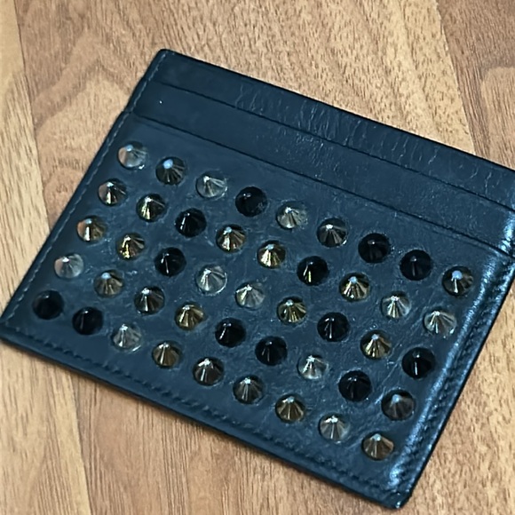 Christian Louboutin | Bags | Authentic Christian Louboutin Black Leather Studded Kios Card ...